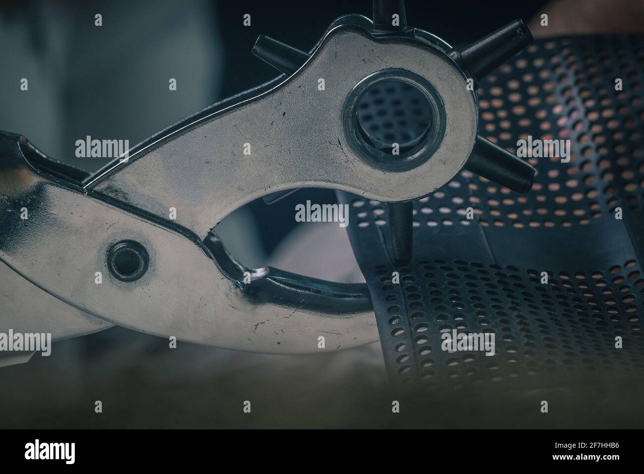 Close detail view of a revolving head of centre punch or holer ...