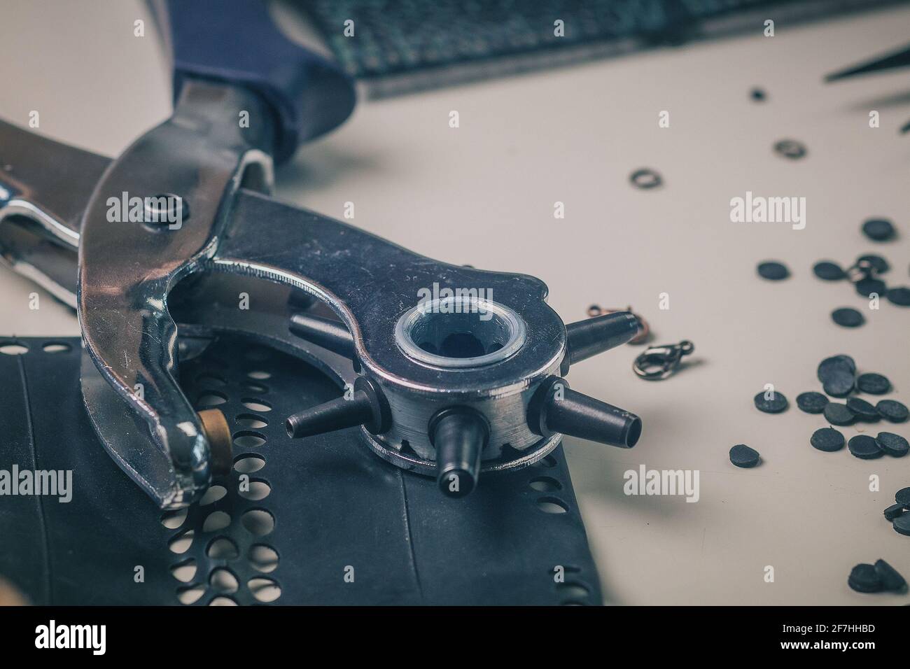 Close detail view of a revolving head of centre punch or holer ...