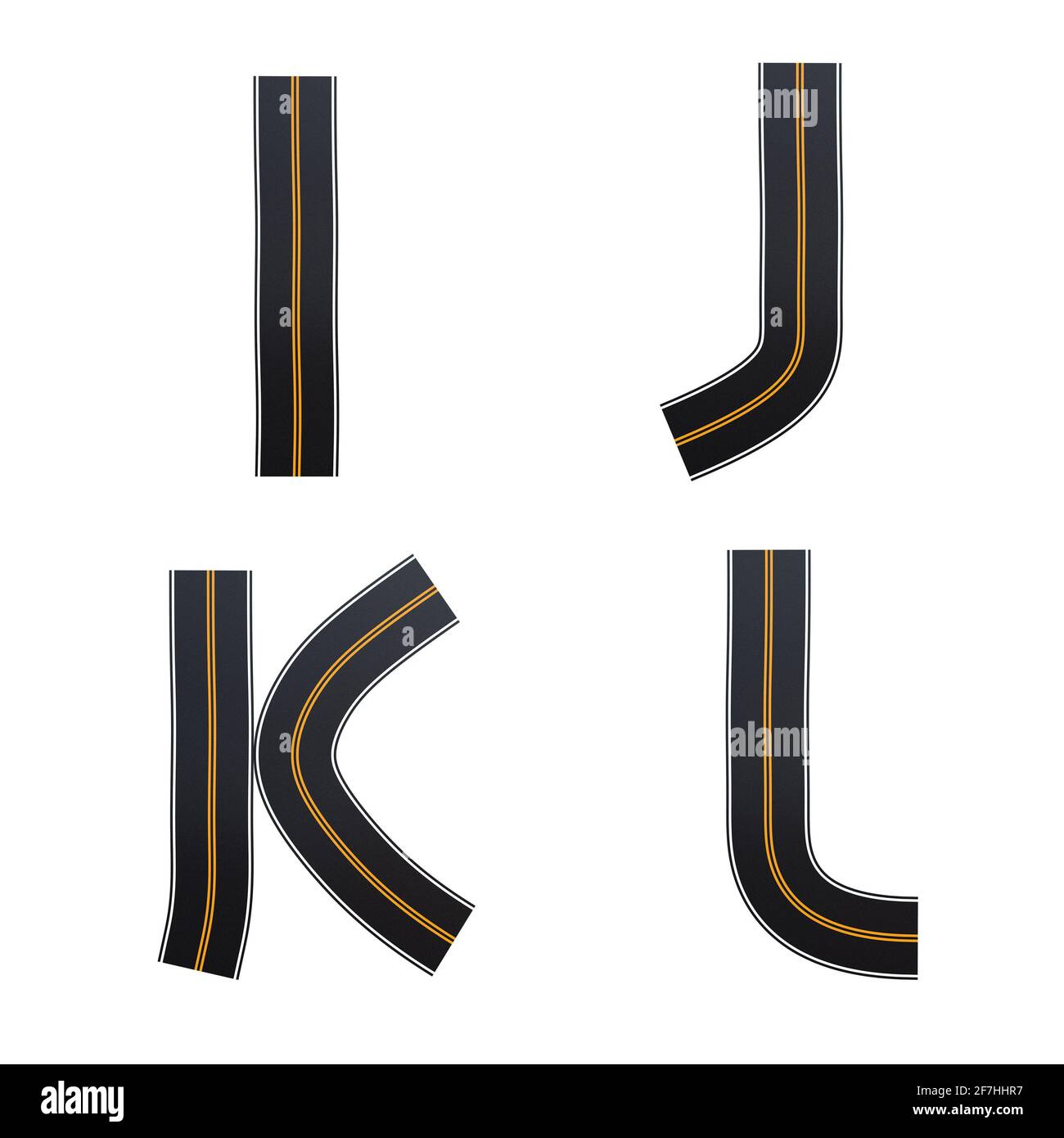 3D rendering of asphalt roads alphabet - letters I-L Stock Photo - Alamy