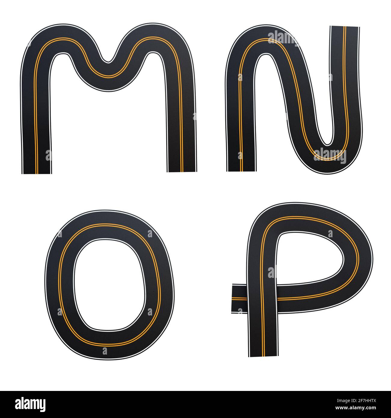 3D rendering of asphalt roads alphabet - letters M-P Stock Photo - Alamy