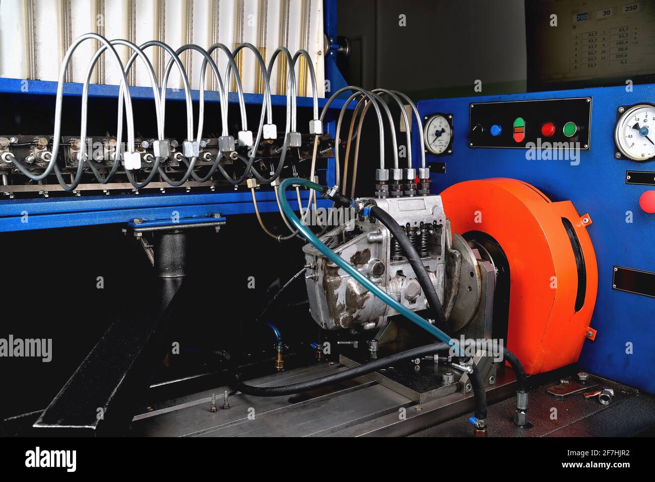 A fuel pump for a diesel engine after repair on an adjustment stand in ...