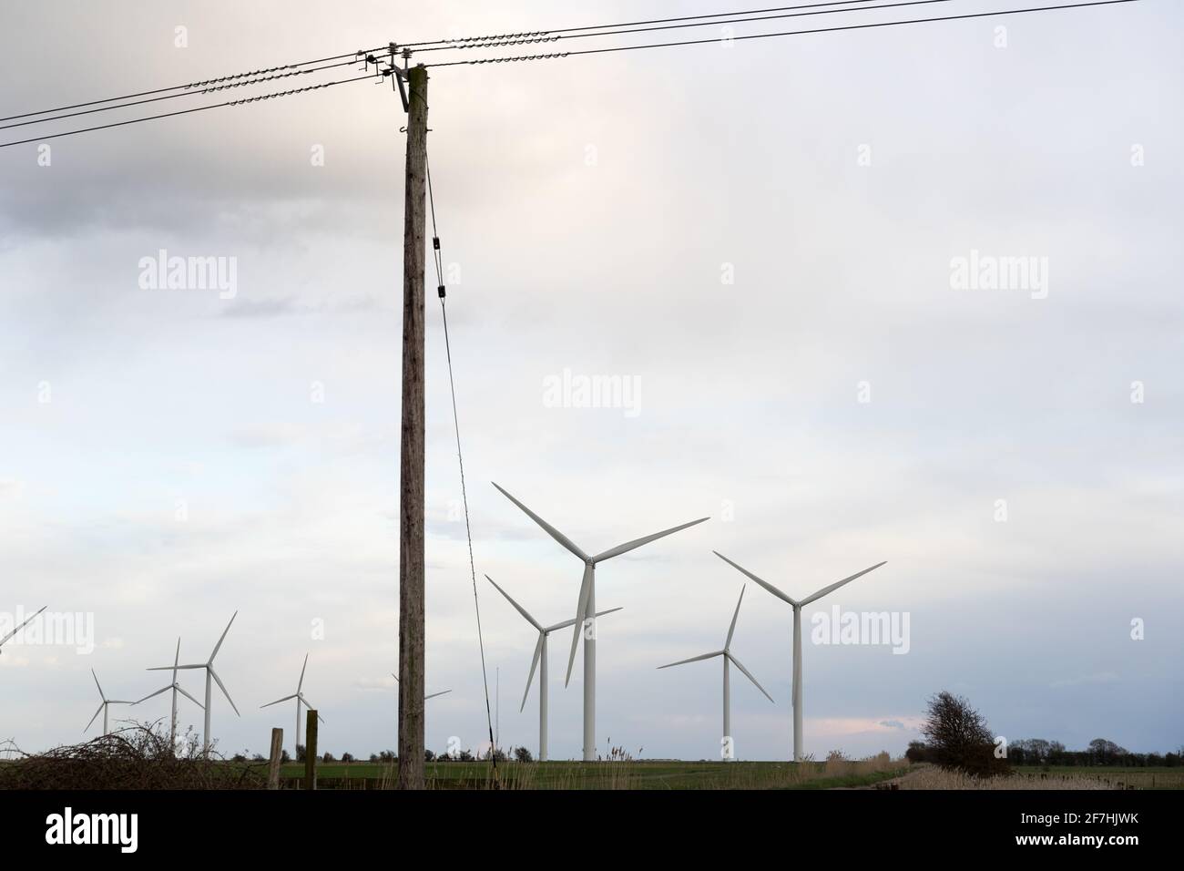 multiple turbines in Wind farm in south coast, East Sussex, England ...