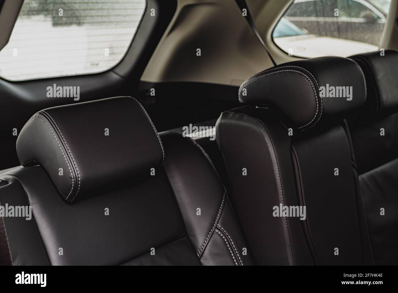 Black Leather car seats close up view. Modern Car Interior details ...