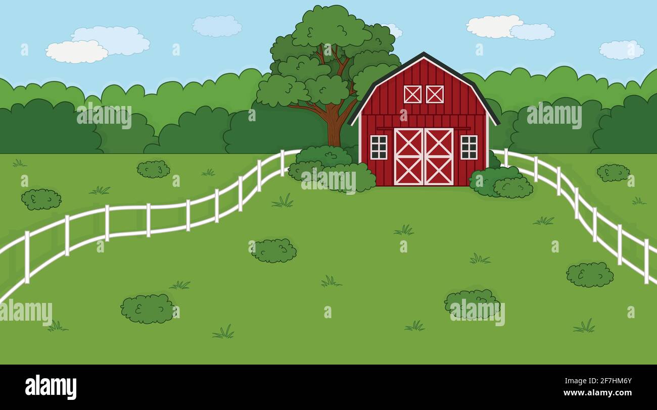 Summer or spring farm concept in countryside. Cartoon doodle vector ...