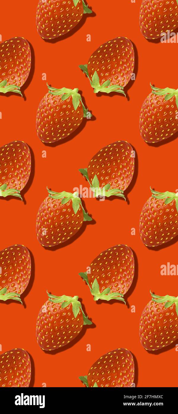 Whole strawberry fruit pattern on red color Stock Photo - Alamy