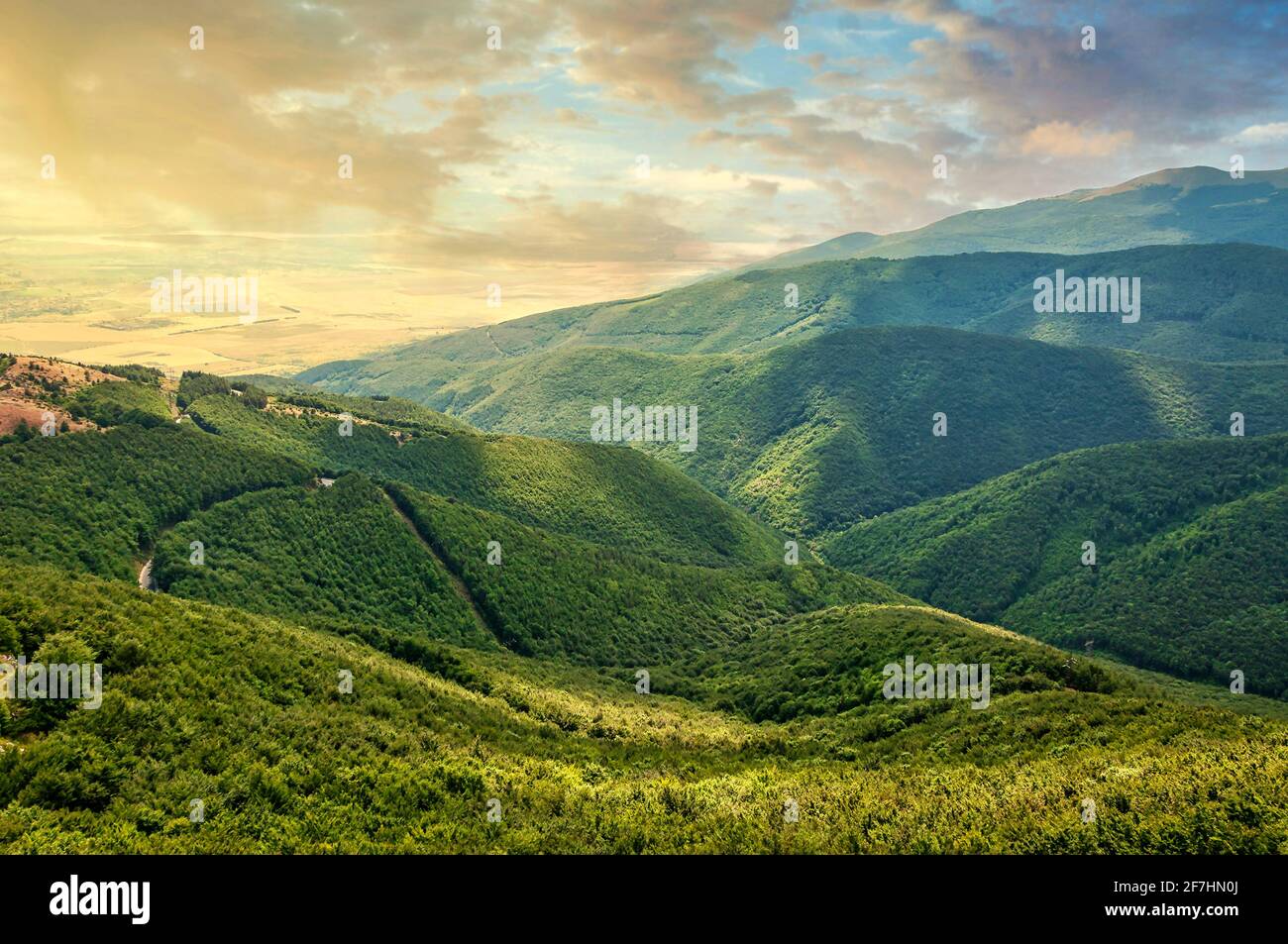 An aerial view of the Balkan mountains in Bulgaria during sunset Stock ...