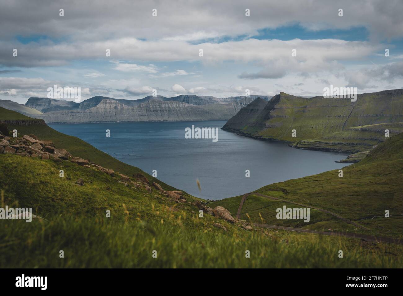 Spectacular views of the scenic fjords on the Faroe Islands near the ...