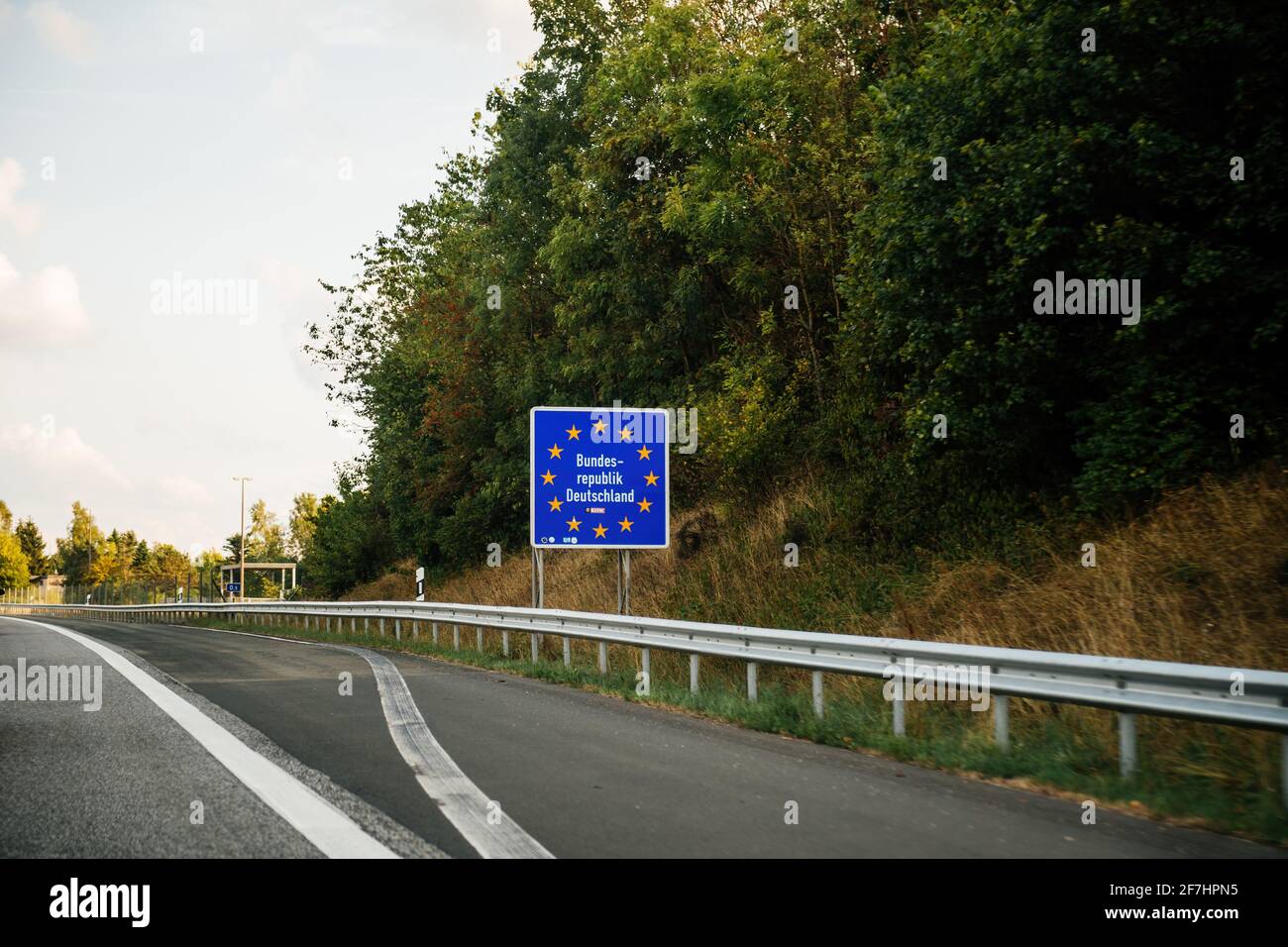 Entrance to Bundesrepublik Deutschland - signage at the border entrance ...