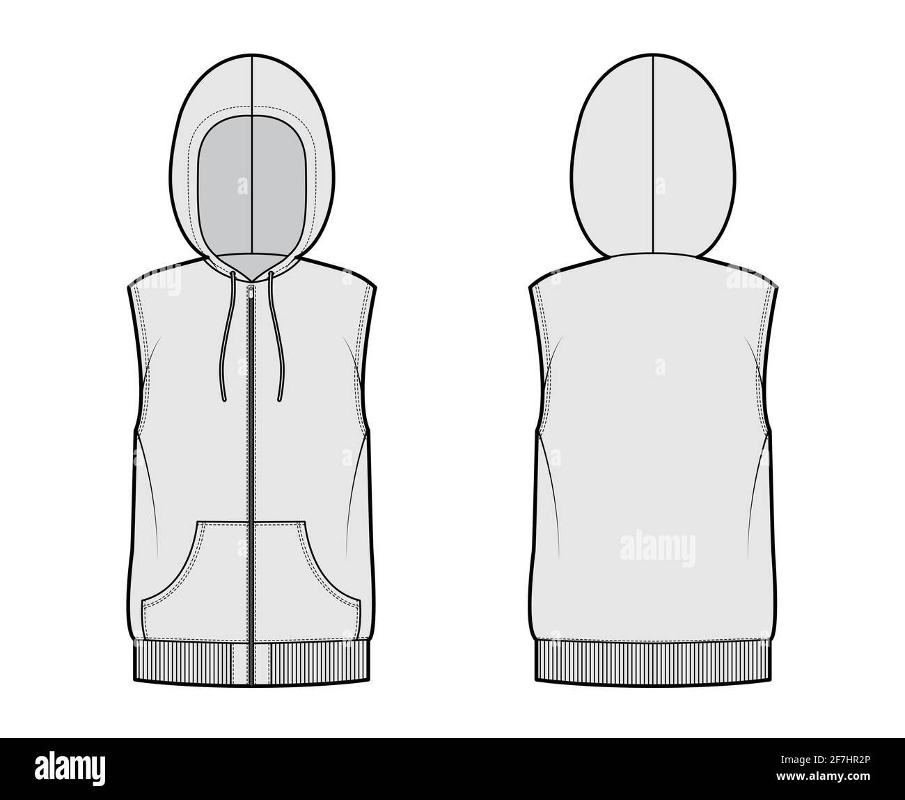 Hooded vest waistcoat technical fashion illustration with sleeveless ...