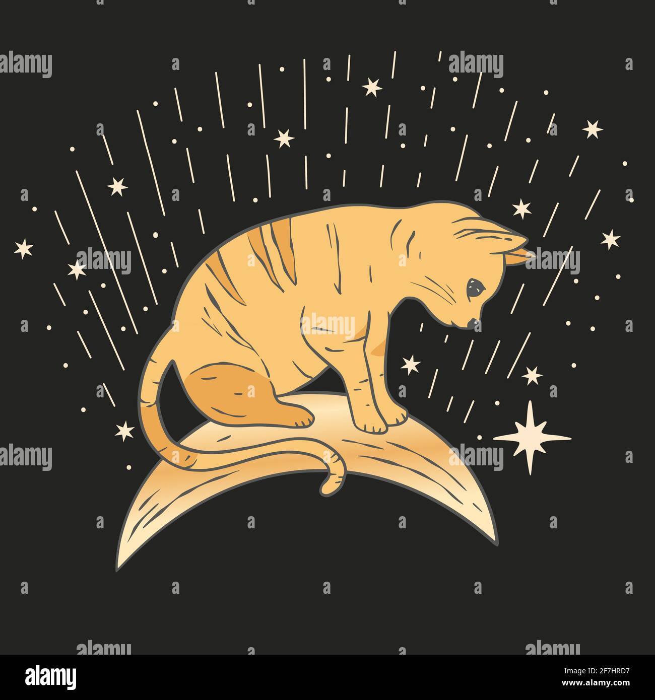 Celestial cat sacred astrology boho esoteric art. Nursery animal art ...
