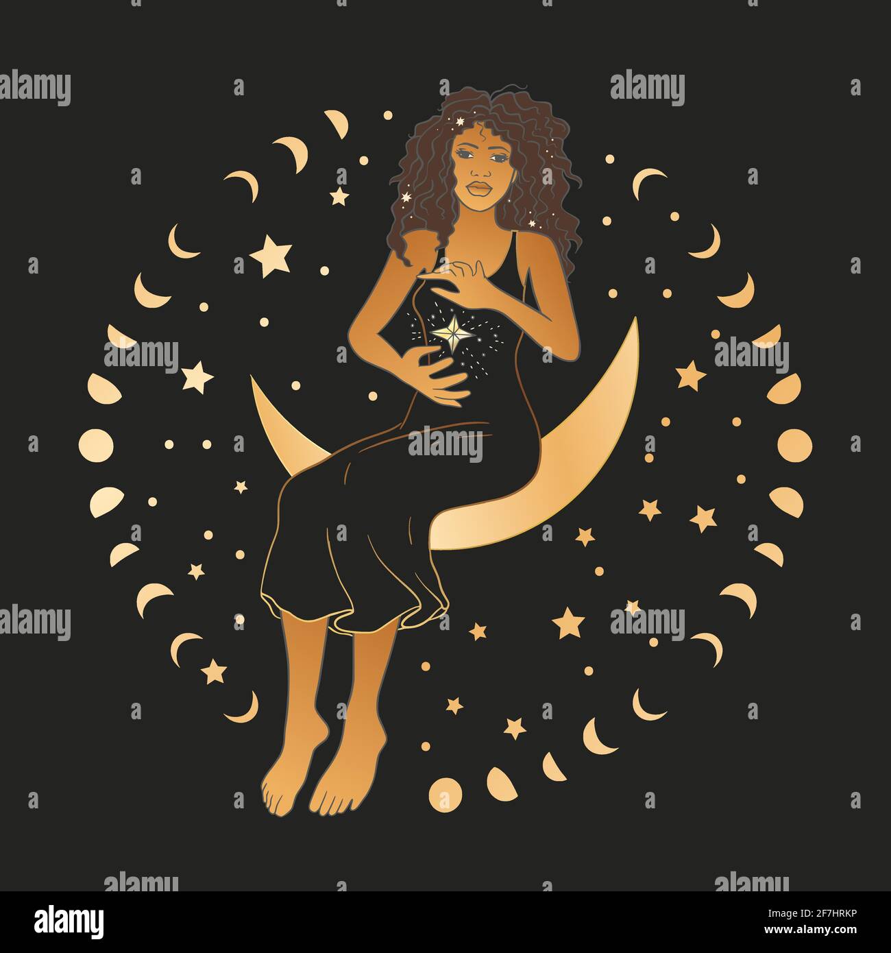 Celestial African American woman sacred astrology feminine boho ...