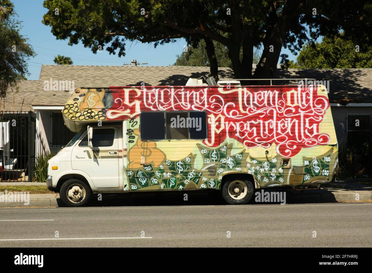 RV with graffiti, Venice Blvd., Los Angeles, California, USA Stock ...