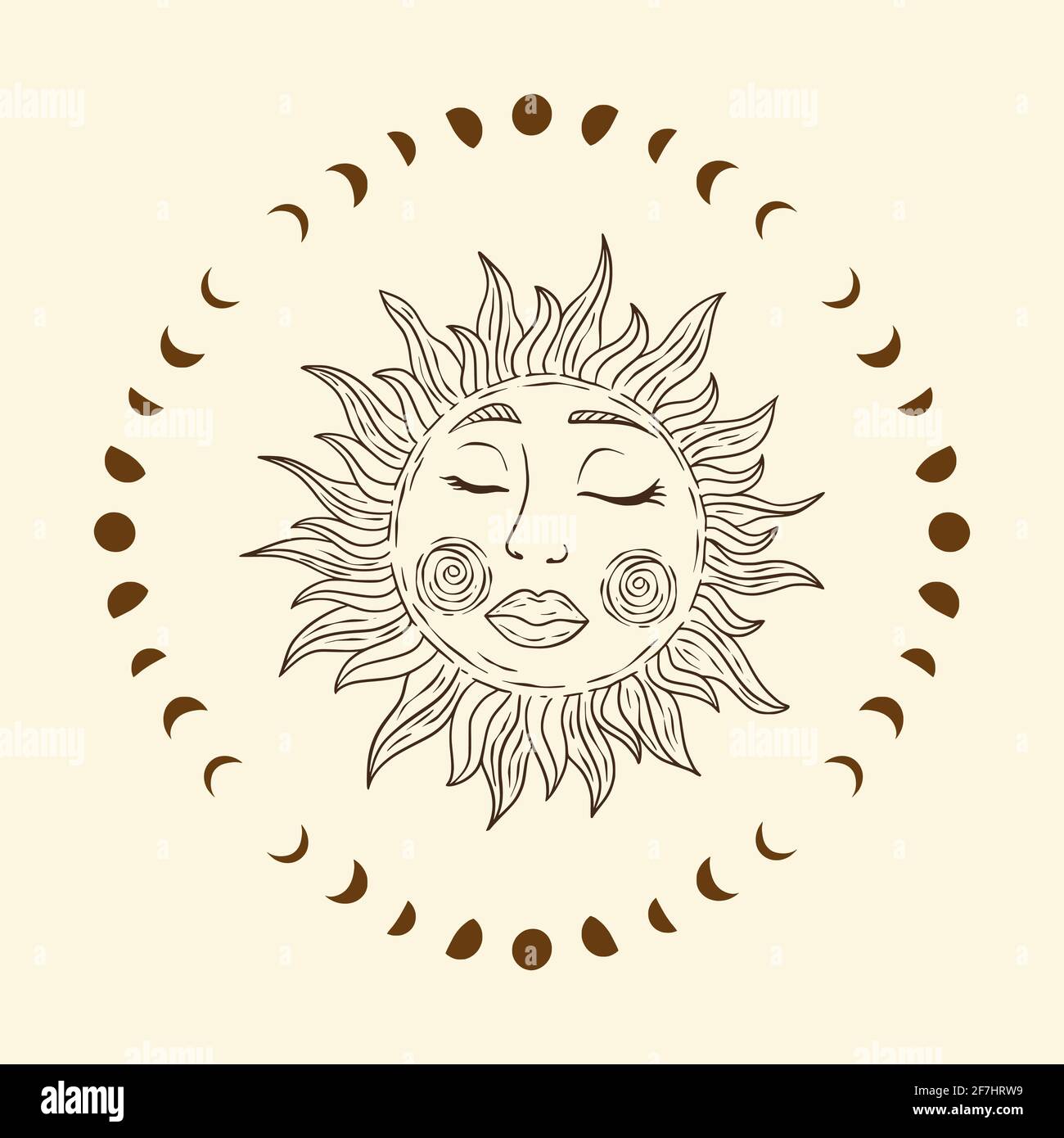 Celestial sun star and moon vector. Sacred dreaming line astrology boho ...