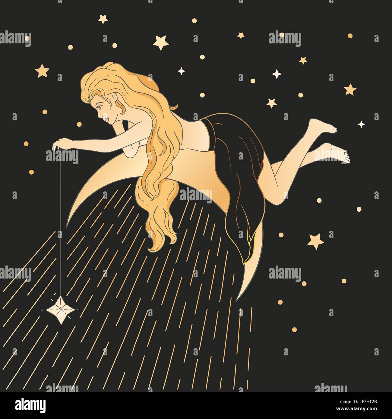 Celestial woman sacred astrology feminine boho esoteric golden and ...