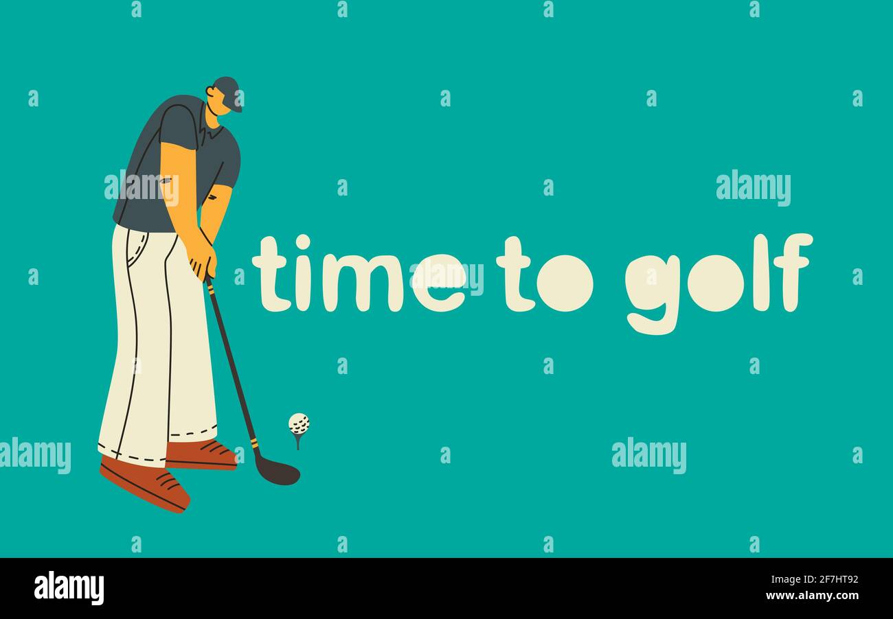 Golfer. Time to golf, hand drawn lettering. A man playing golf. Vector ...