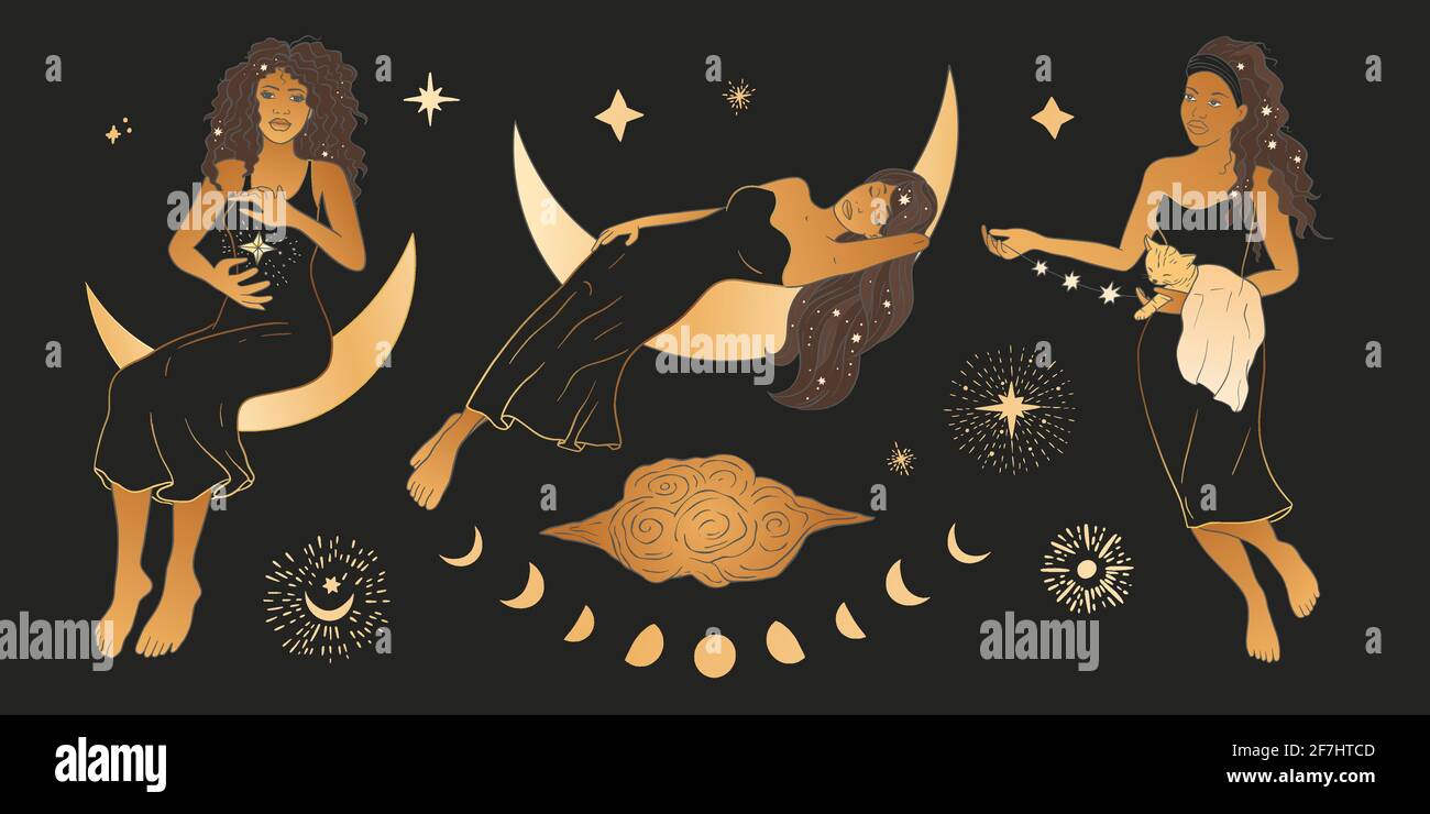 Celestial African American woman sacred astrology feminine boho ...