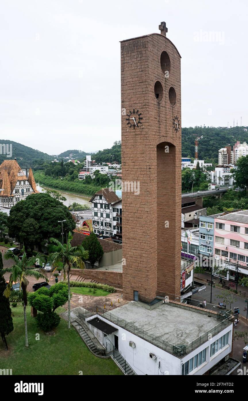 cathedral Blumenau clock tower city downtown Brazil Stock Photo - Alamy