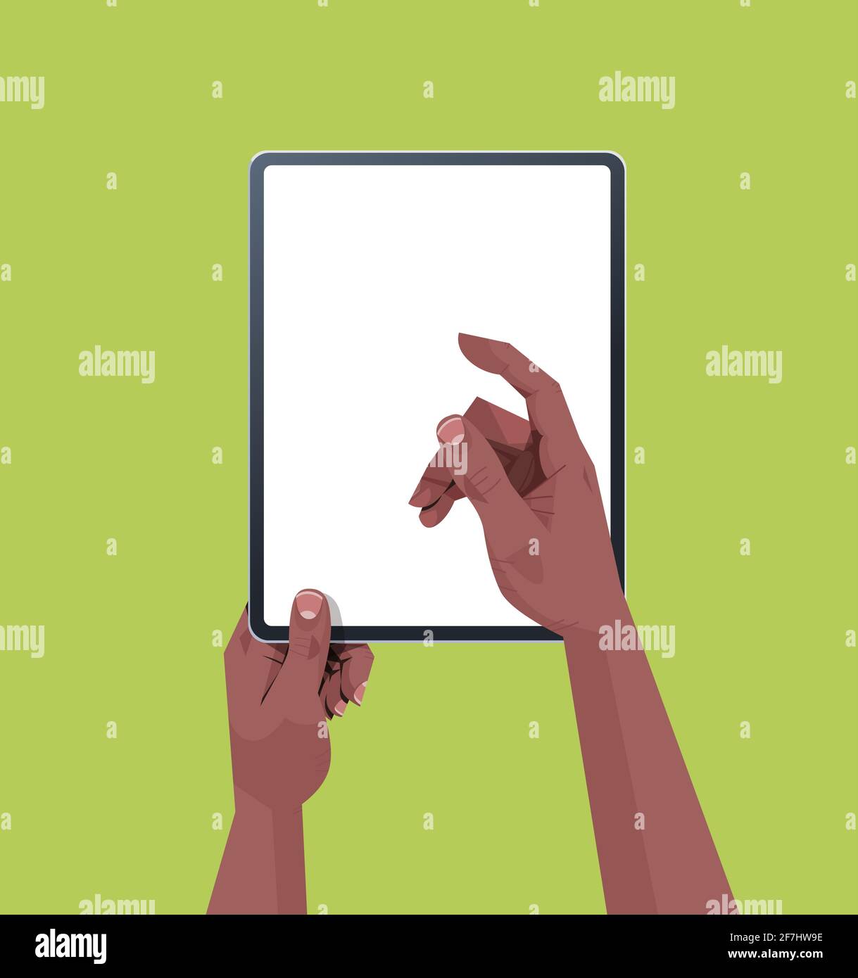 african american human hands holding tablet pc with blank touch screen ...