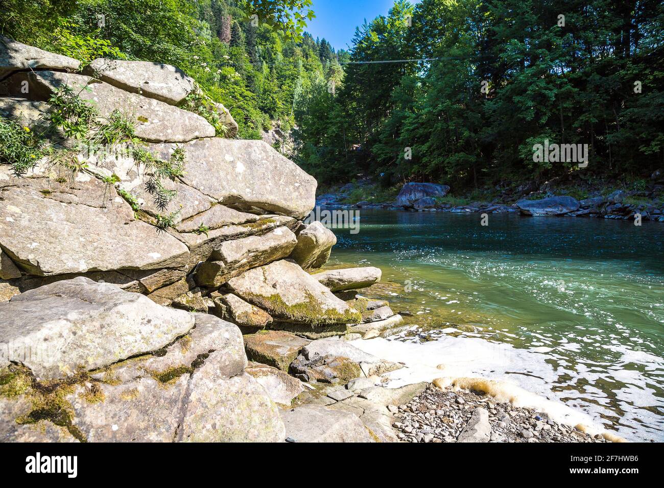 The mountain river Prut and waterfalls in Yaremche, Carpathians ...