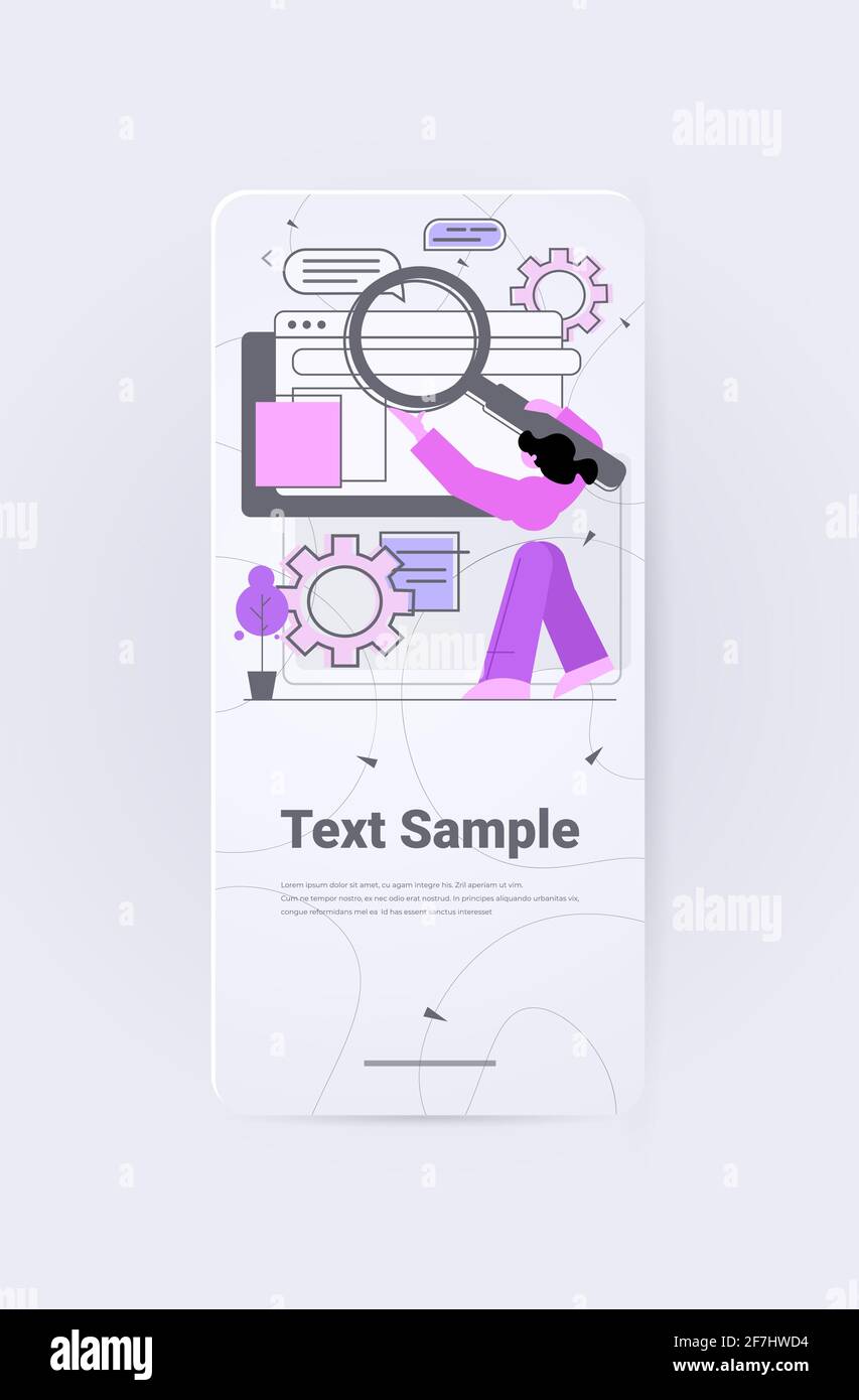 Businesswoman Searching Files Business Woman Using Magnifying Glass File Manager Online Data