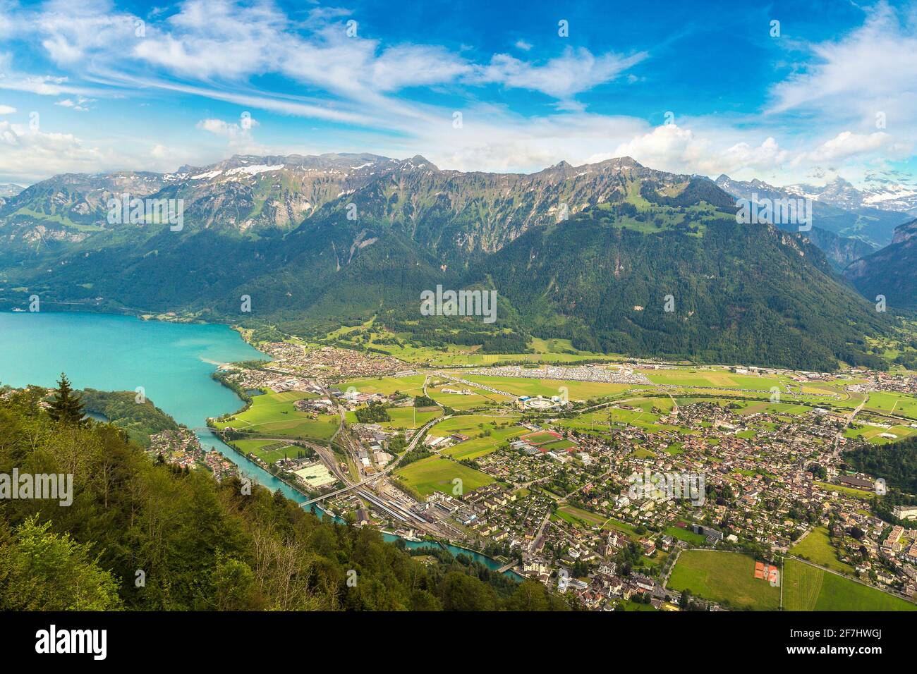 Panoramic view of Interlaken in a beautiful summer day, Switzerland ...