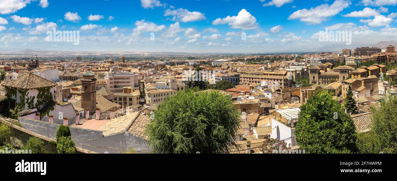 Panoramic aerial view of Granada in a beautiful summer day, Spain Stock ...