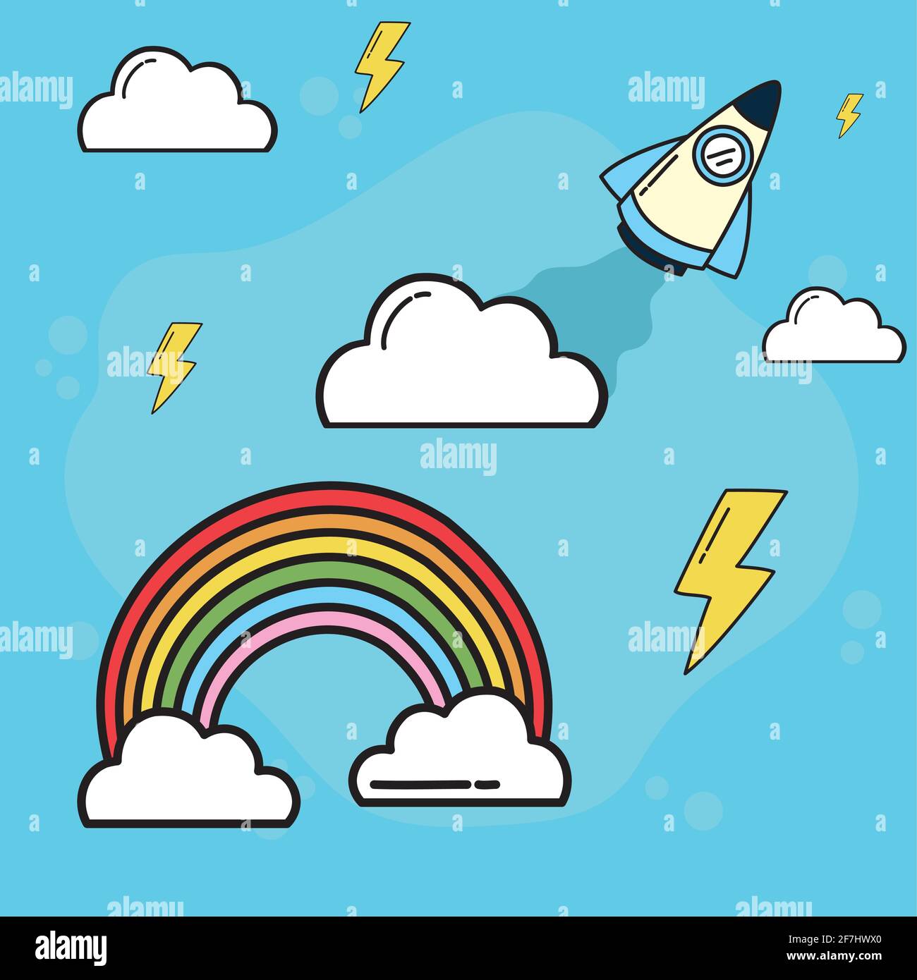 rainbow and rocket at sky Stock Vector Image & Art - Alamy