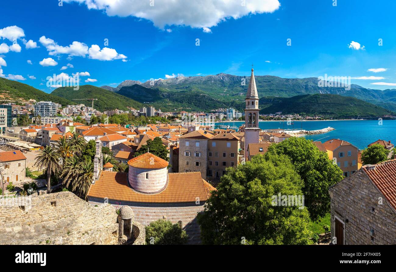 Panorama of Old town in Budva in a beautiful summer day, Montenegro ...