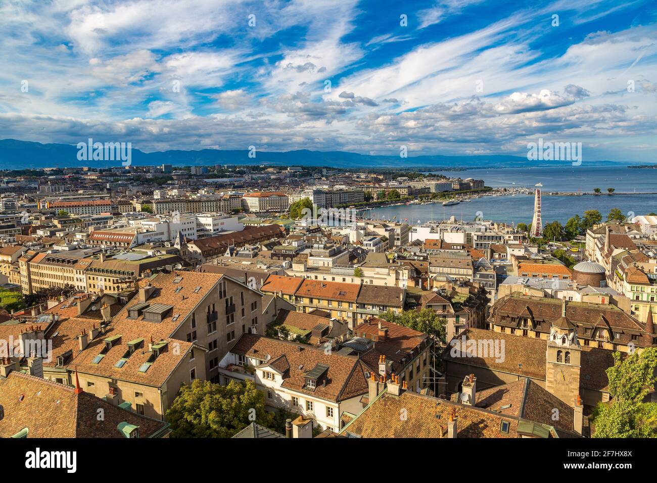 Panoramic aerial view of Geneva in a beautiful summer day, Switzerland ...