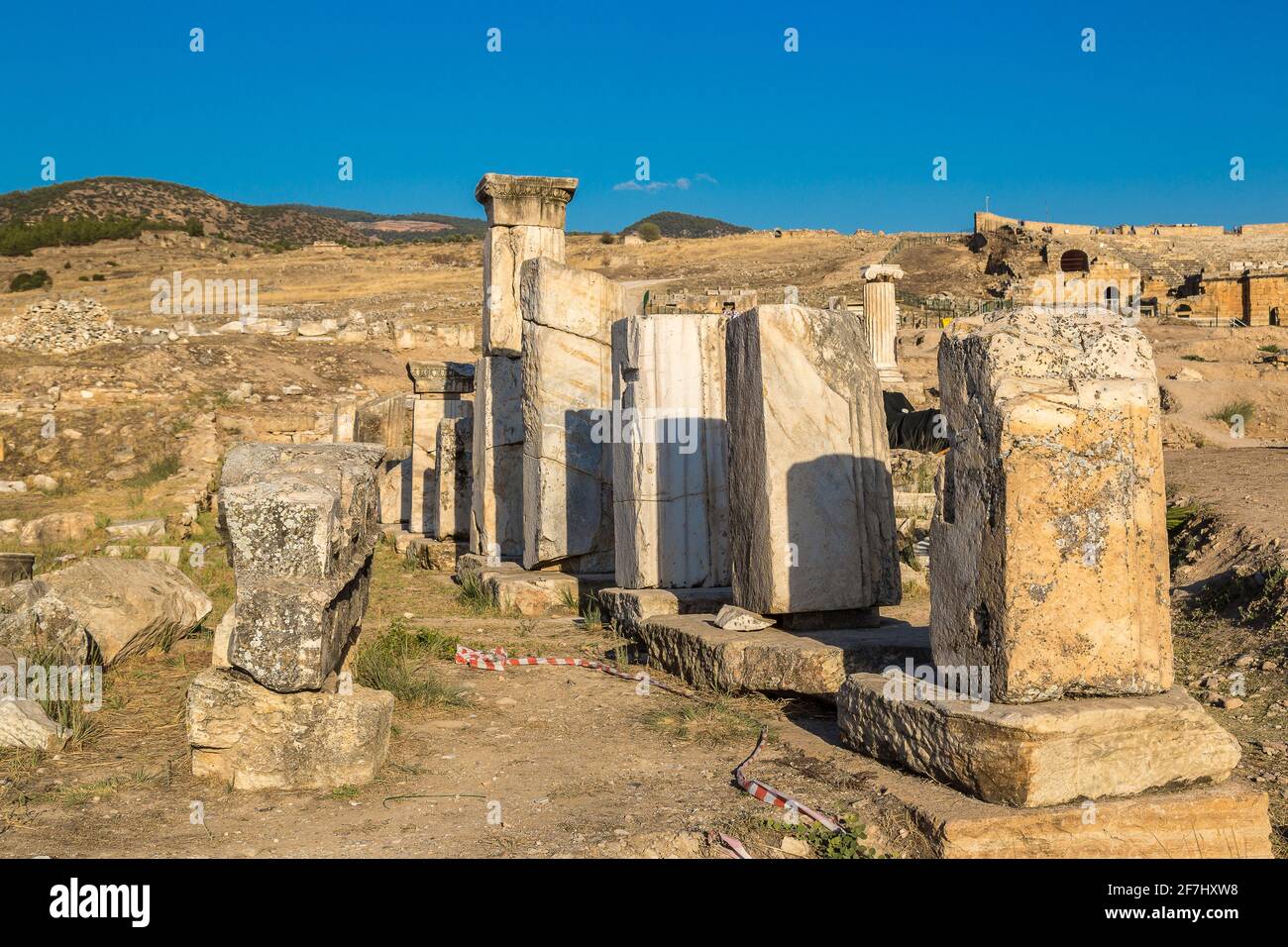 Ruins of the ancient city Hierapolis in Pamukkale, Turkey in a beautiful summer day Stock Photo ...