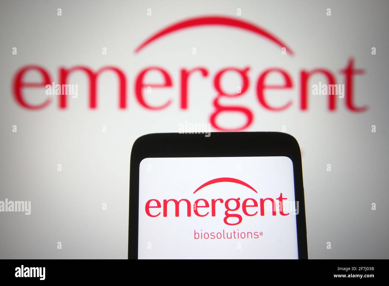 In this photo illustration the Emergent BioSolutions logo of an US ...