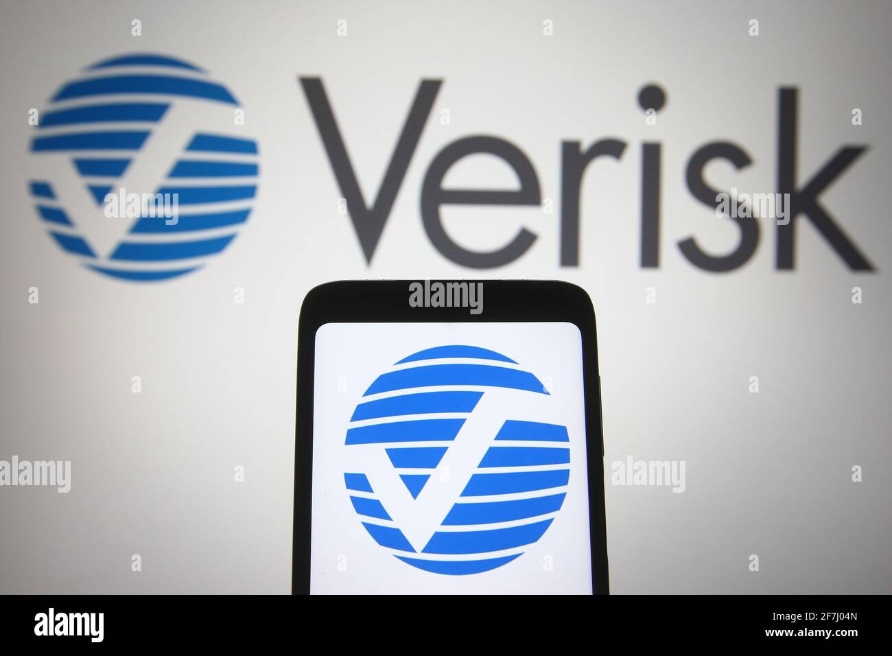 In this photo illustration the Verisk Analytics logo is seen on a ...
