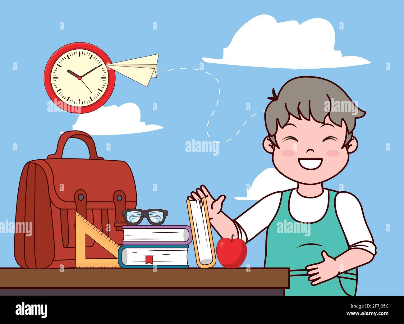 boy kid with school icons Stock Vector Image & Art - Alamy