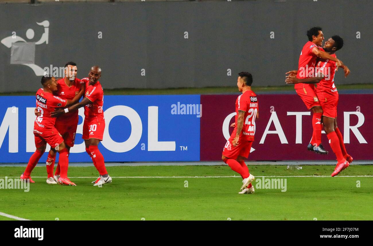 Lima, Peru. 07th Apr, 2021. Players celebrate a goal, the first of ...