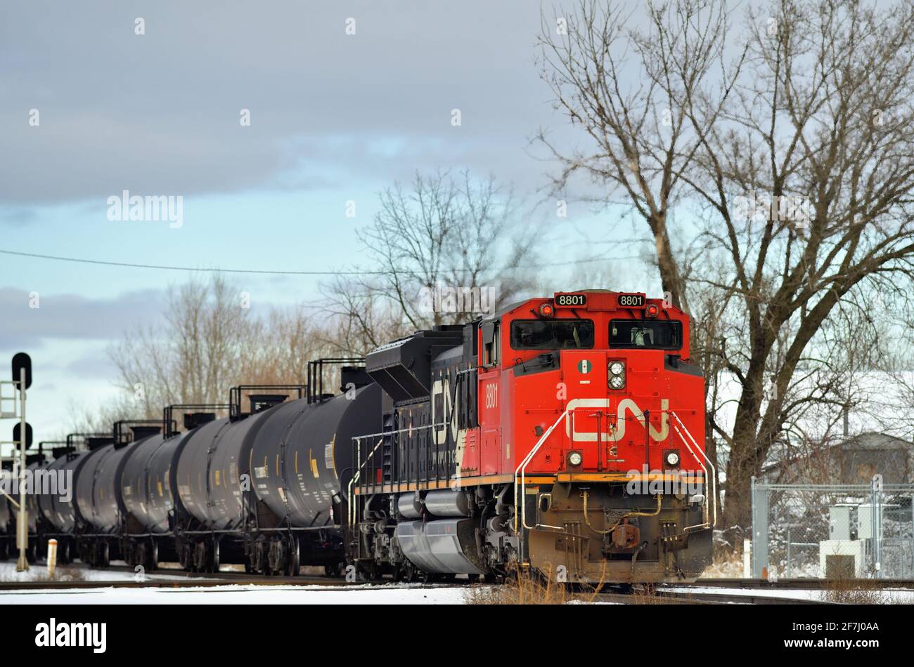 Bartlett, Illinois, USA. A Canadian National Railway locomotive ...