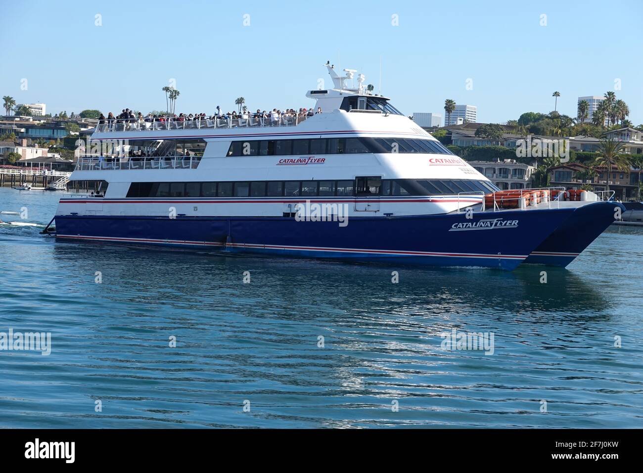 Catalina flyer ferry boat leaving Newport Beach California for Catalina ...
