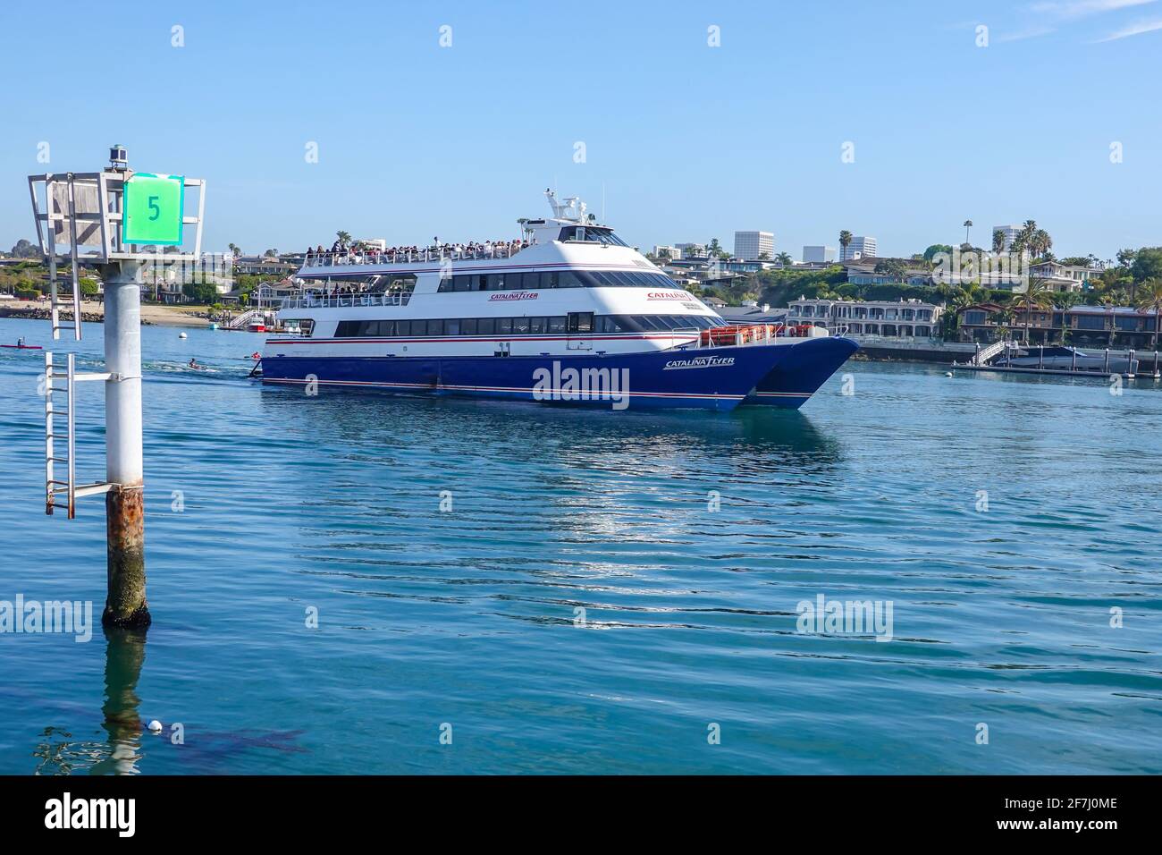 Catalina flyer ferry boat leaving Newport Beach California for Catalina ...
