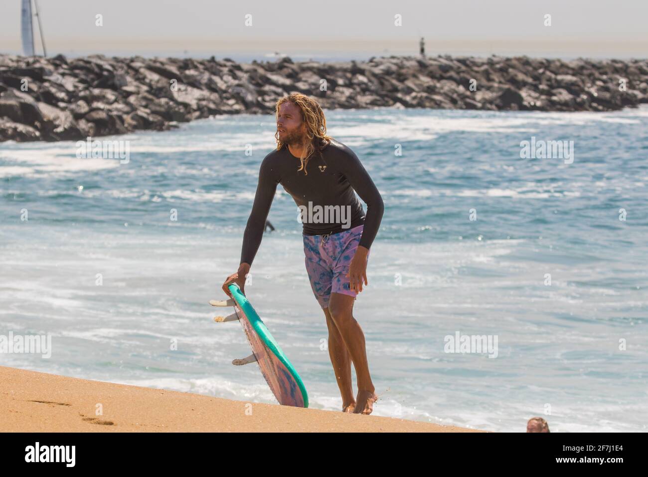 World Champion skimboarder Blair Conklin surfing at the Wedge Newport ...