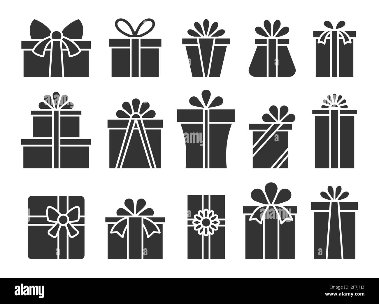 Gift box flat icon set. Happy birthday, Merry Christmas, New Year ...