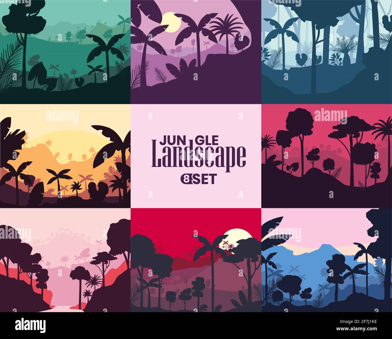 colored jungle landscapes 8 icon set Stock Vector Image & Art - Alamy