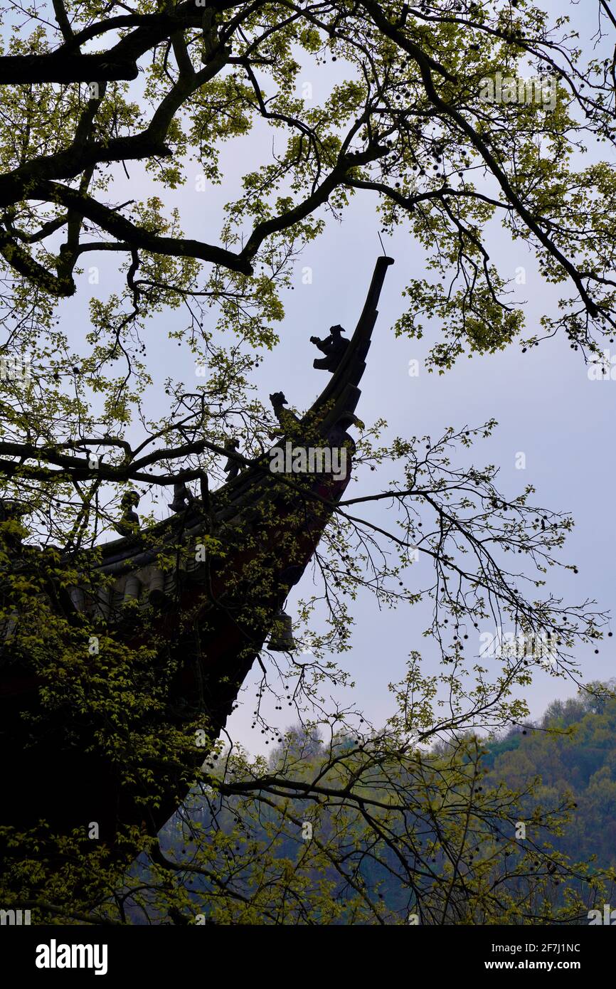 Corner of Linyin Temples which with triangle shape and old style ...
