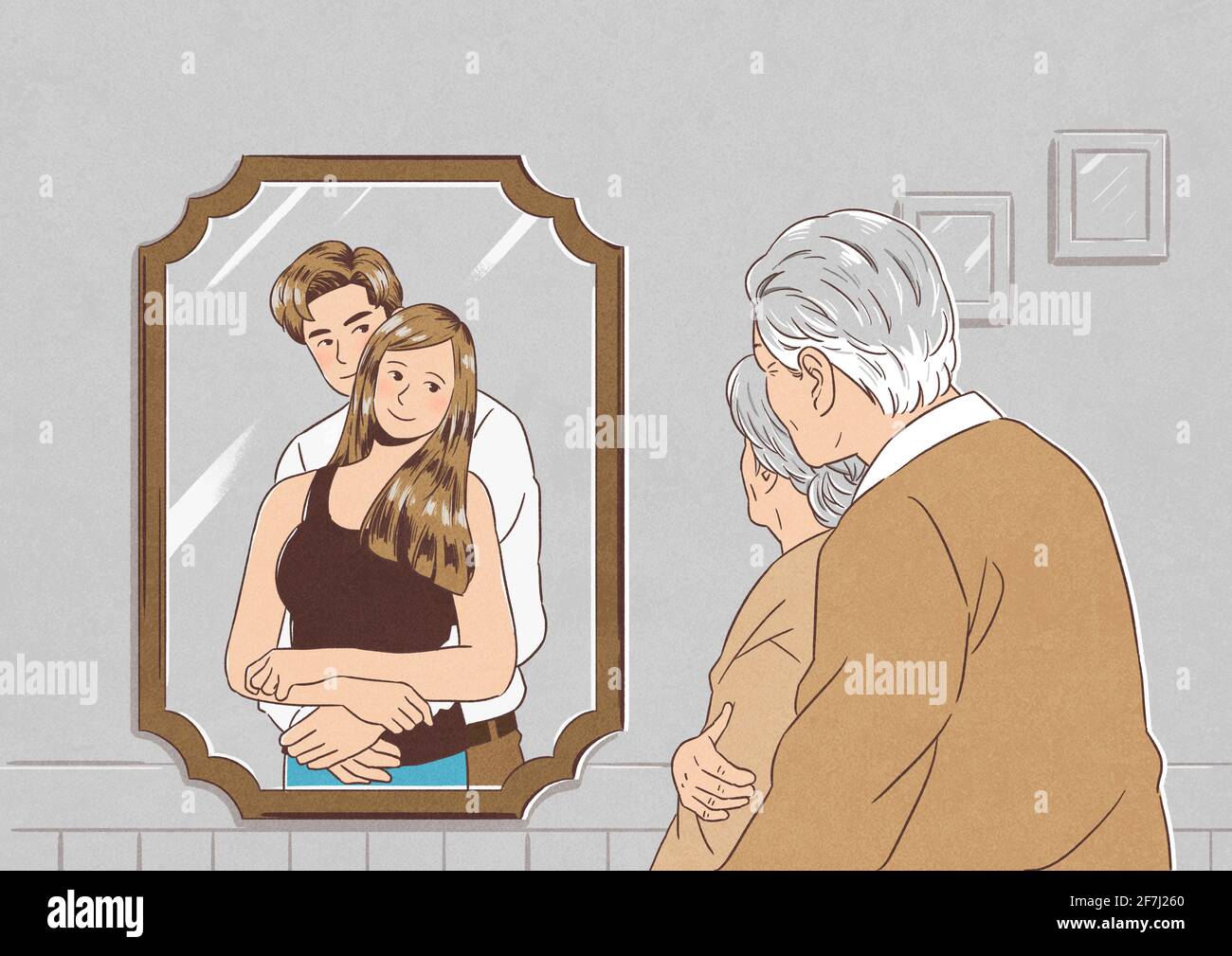 old couple seeing their younger selves in the mirror Stock Photo - Alamy