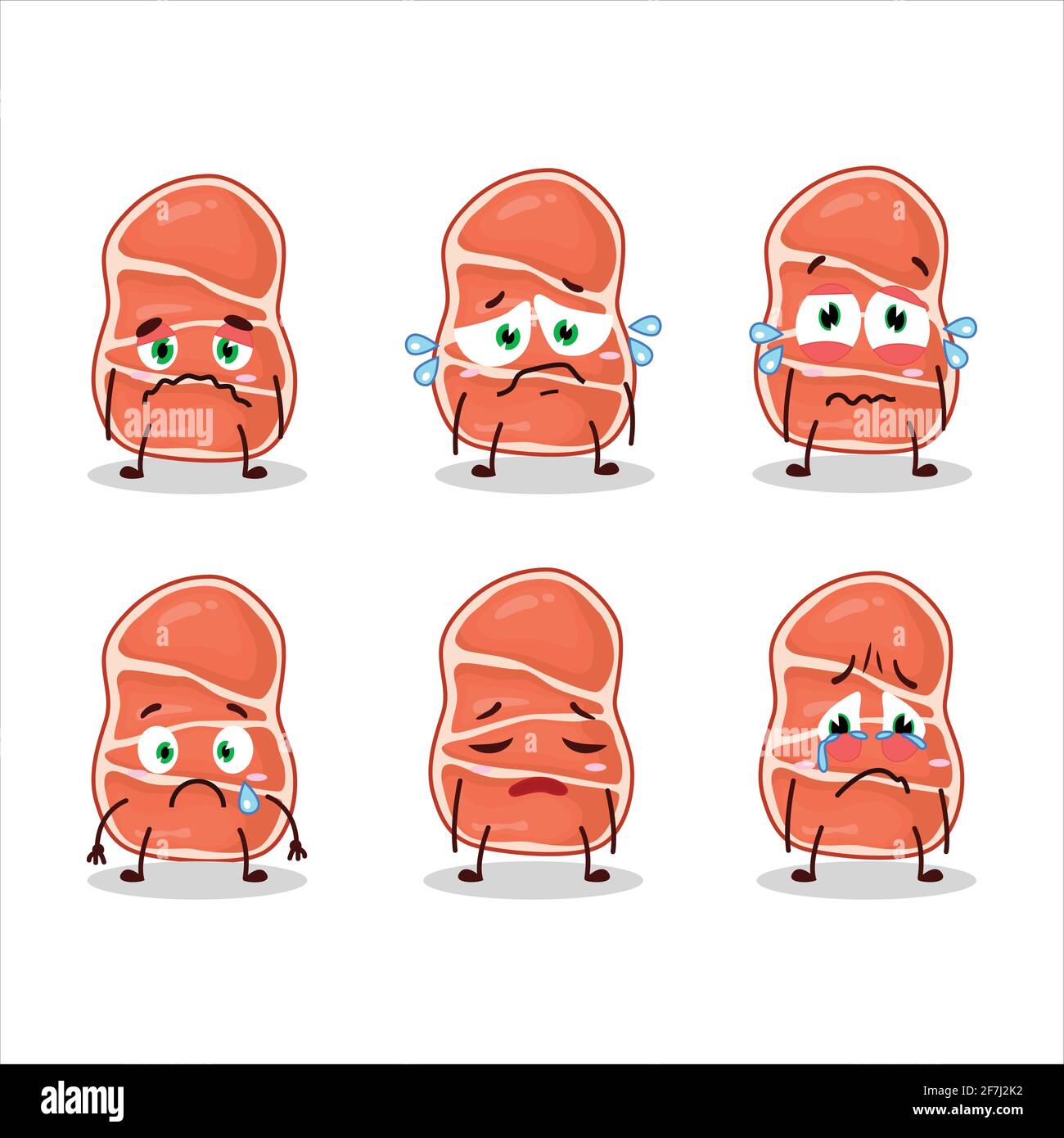 Smoke pork cartoon character with sad expression. Vector illustration ...