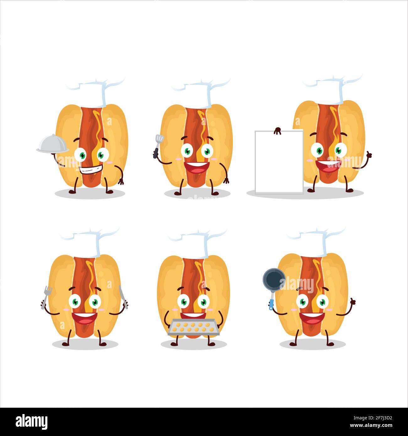 Cartoon character of hot dogs with various chef emoticons. Vector ...
