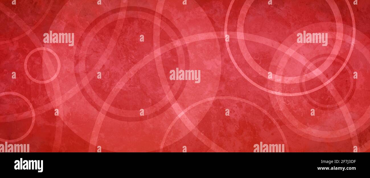 red background with white circle rings in faded distressed vintage ...