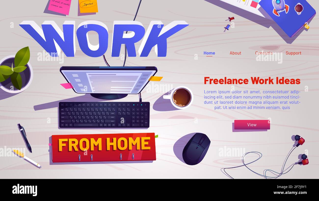 Work from home banner. Concept of home office, online business, remote ...