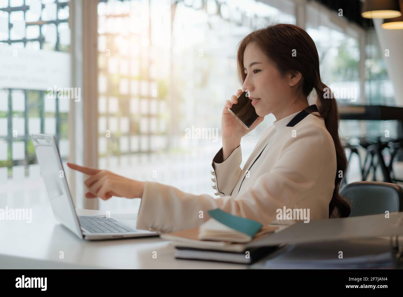 Banker telling to client regarding bank services make recommendations ...