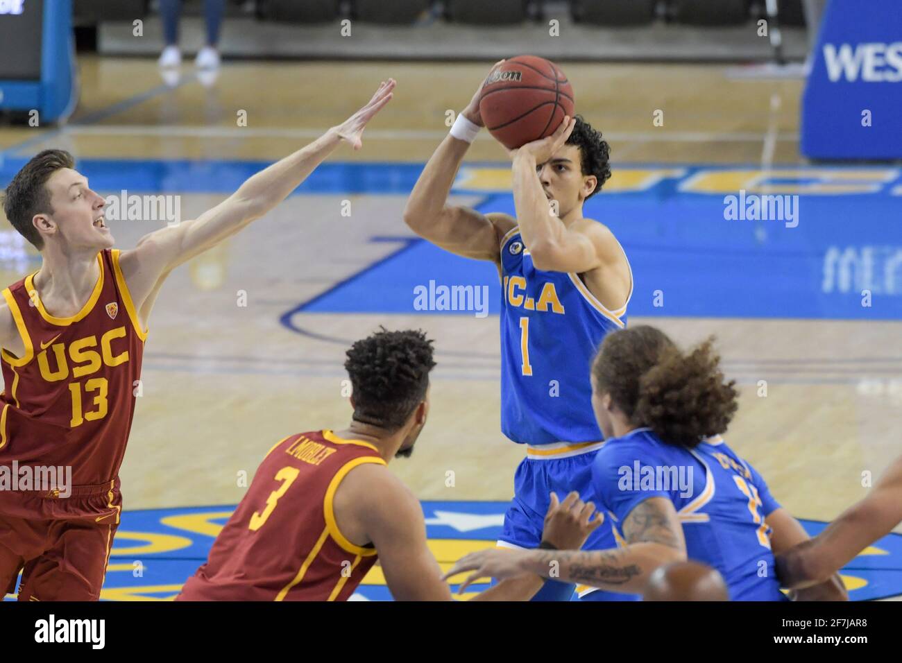 UCLA Bruins guard Jules Bernard (1) shoots the ball during an NCAA ...