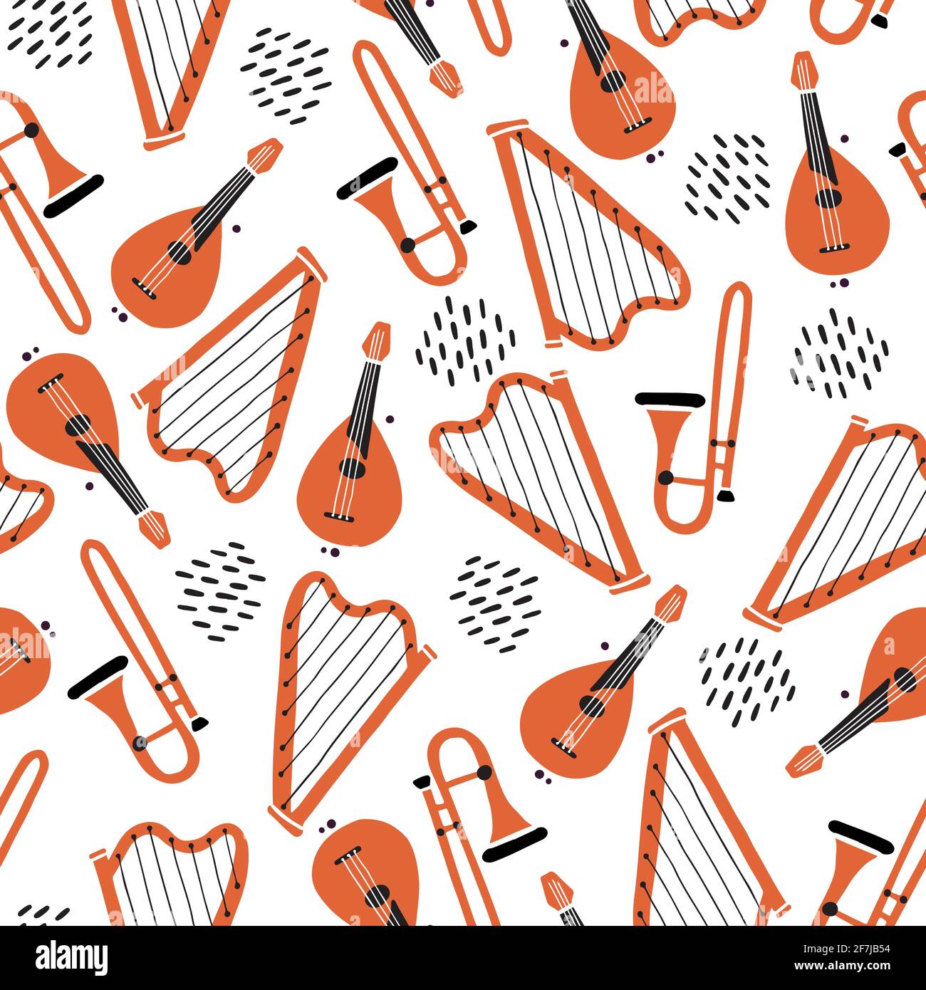 Hand drawn seamless pattern of musical instrument. Flat sketch style ...