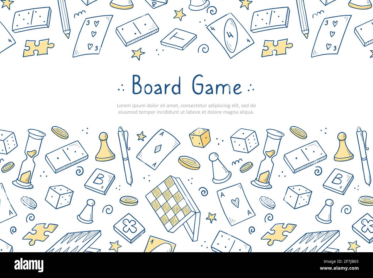 Hand drawn website banner template with of board game element. Doodle ...